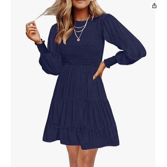 Merokeety | Dresses | Merokeety Long Sleeve Smocked Crew Neck Tiered ...